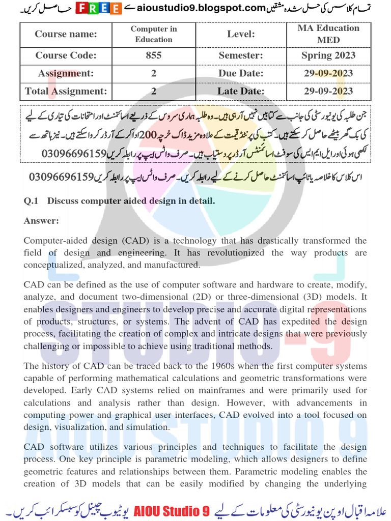 Course Name: Level: Course Code: 855 Semester: Spring 2023 Assignment: 2 Due Date: 29-09-2023 ...