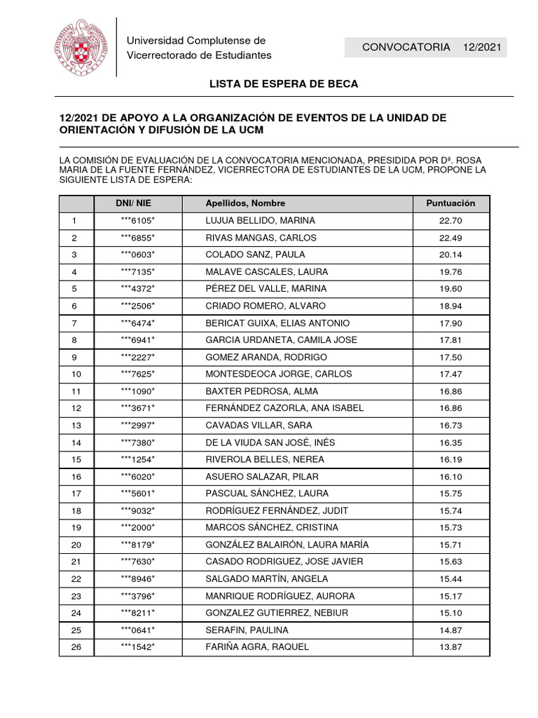 6 Listaesperabeca 12 2021 2 | PDF
