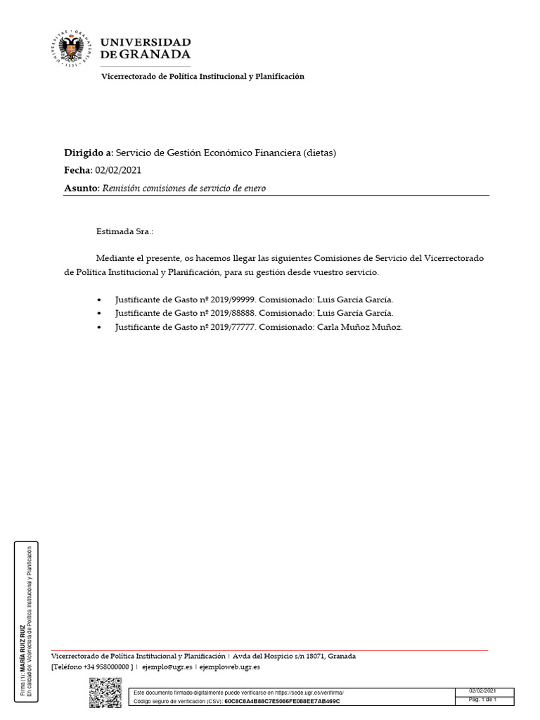 Ejemplo - Oficio Interno - Firma Digital | PDF