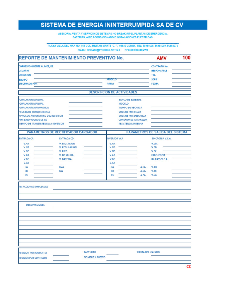 Formato Reporte Serv Ups | PDF | Energia electrica | Poder (Física)