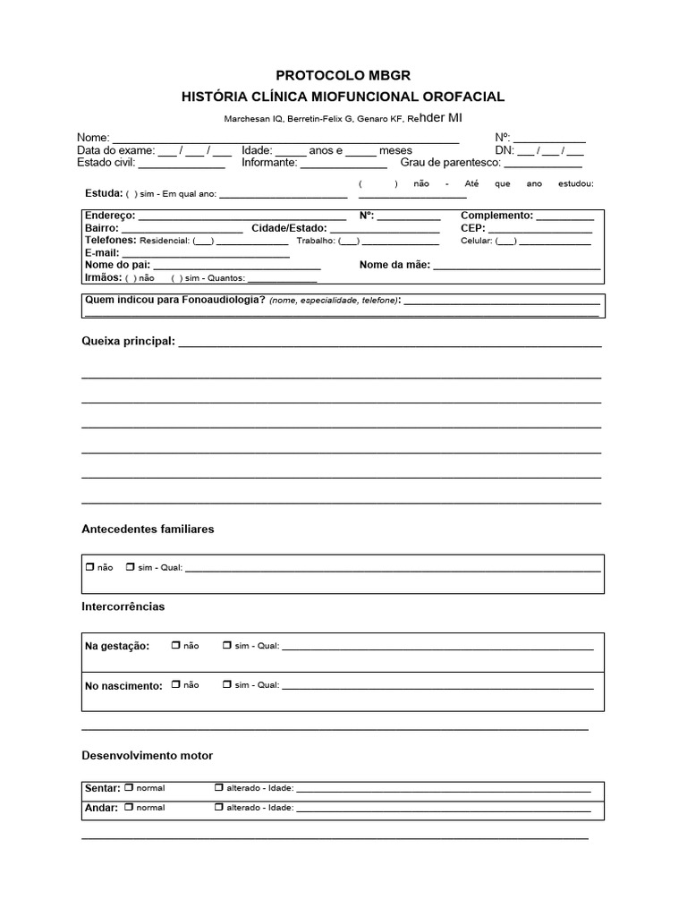 Protocolo MBGR - Historia Clinica 2019 - Editado | PDF | Autoajuda | Bem-estar