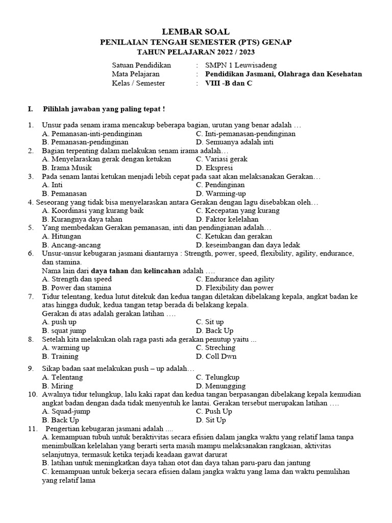 Soal Pts Genap Kelas 8B Dan 8C 2023 | PDF