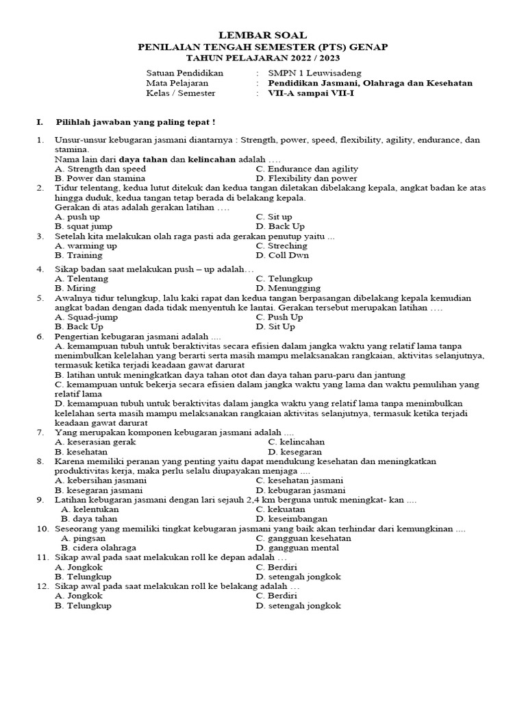 Soal Pts Genap Kelas 7A-7I 2023 | PDF | Pengembangan Diri
