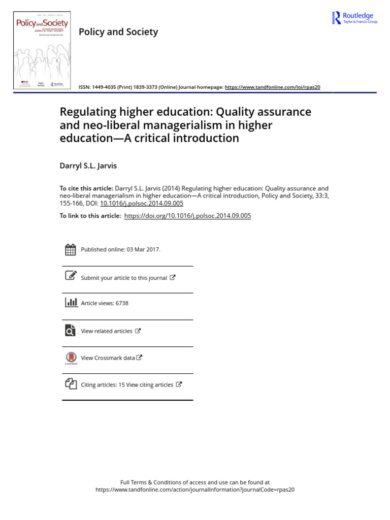 Jarvis Regulating Higher Education Quality Assurance and Neo-Liberal ... Jarvis Regulating Higher Education Quality Assurance and Neo-Liberal ...