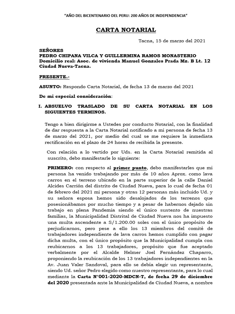 Carta Notarial Lava Carros | PDF | Derecho penal | Justicia