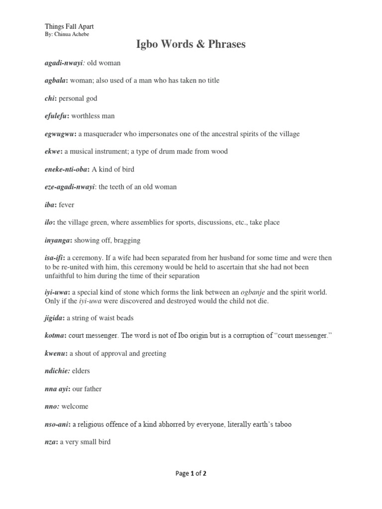 Igbo Words & Their Meaning | PDF