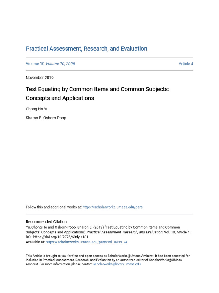 Test Equating by Common Items and Common Subjects - Concepts and A ...
