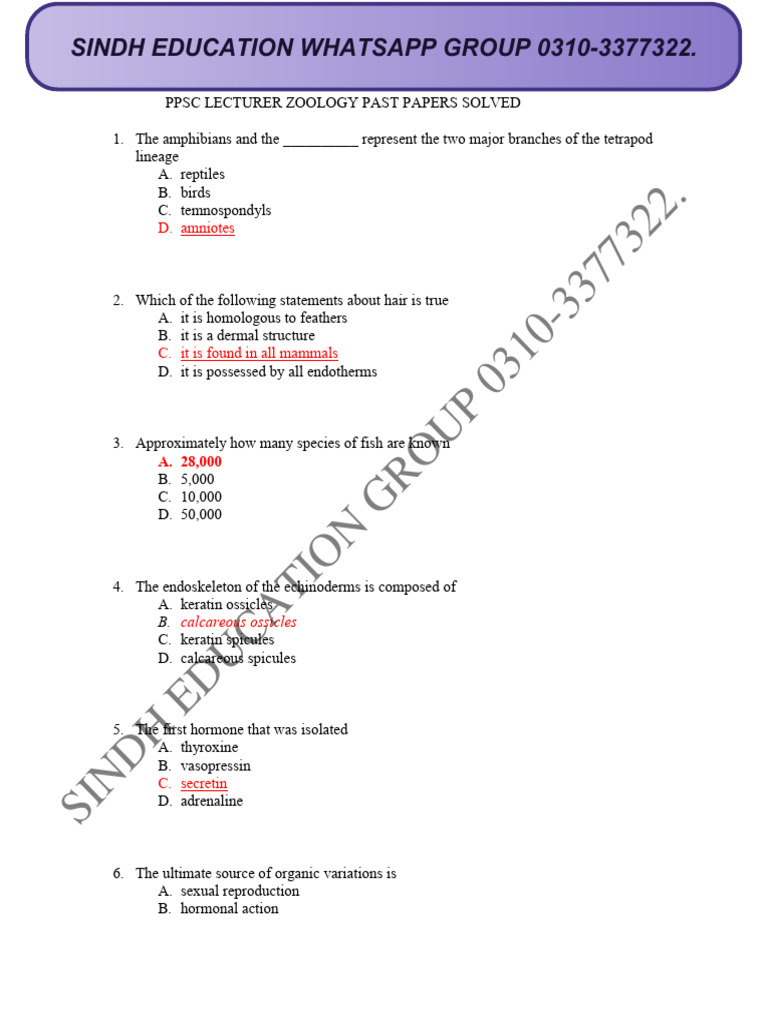 WT - PPSC Lecturer - Zoology-Mcqs - DAta | PDF WT - PPSC Lecturer - Zoology-Mcqs - DAta | PDF