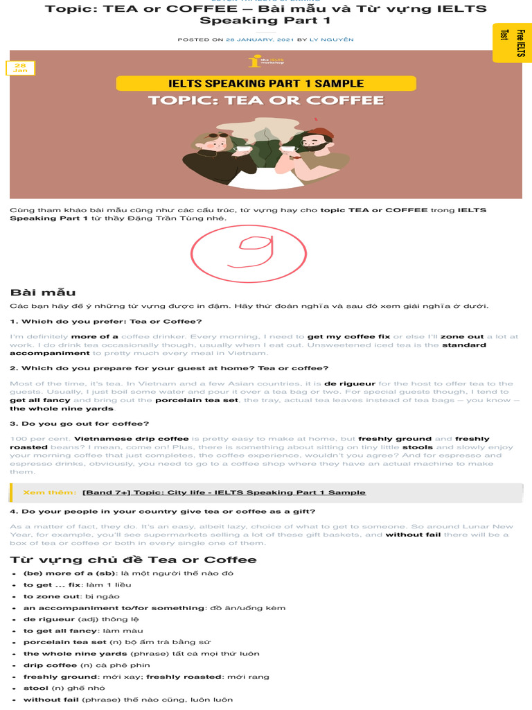 Topic TEA or COFFEE - Bài Mẫu Và Từ Vựng IELTS S | PDF