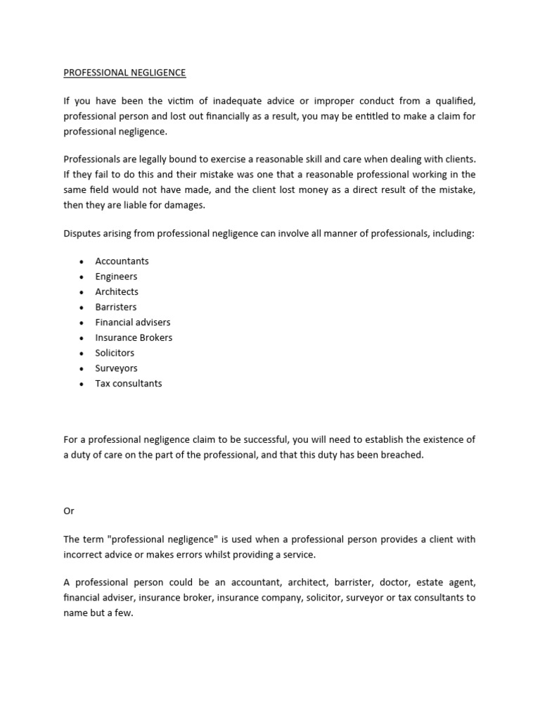 What Is Professional Negligence | PDF | Negligence | Damages