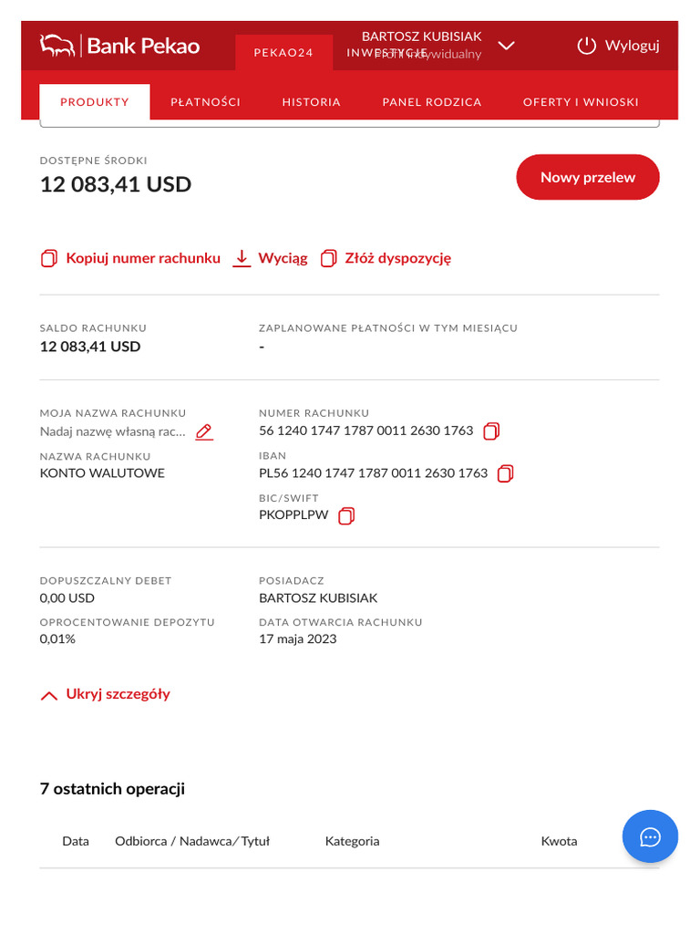 Pekao24 - Szczegóły Rachunku | PDF