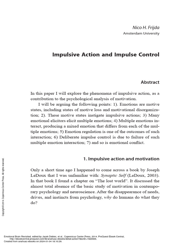 Emotional Brain Revisited - (Impulsive Action and Impulse Control ...