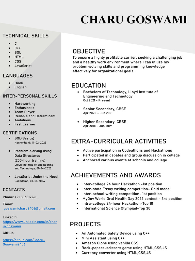 Charu Goswami: Tech Skills & Achievements | PDF | Art