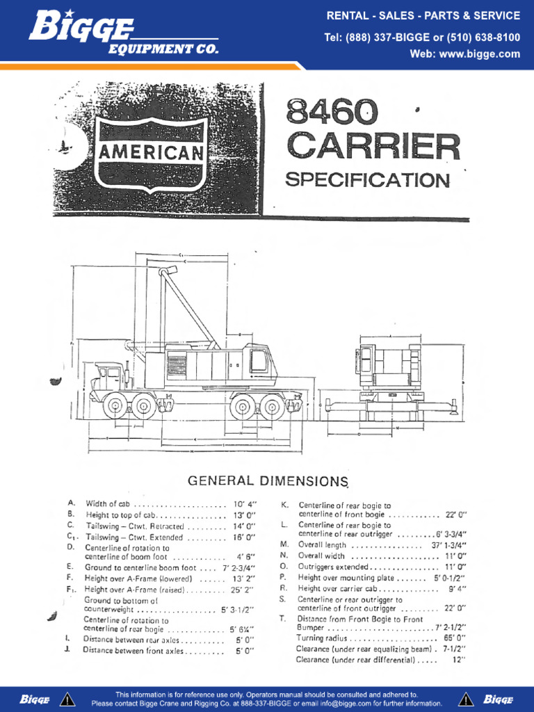 American 8460 Crane Specifications | PDF