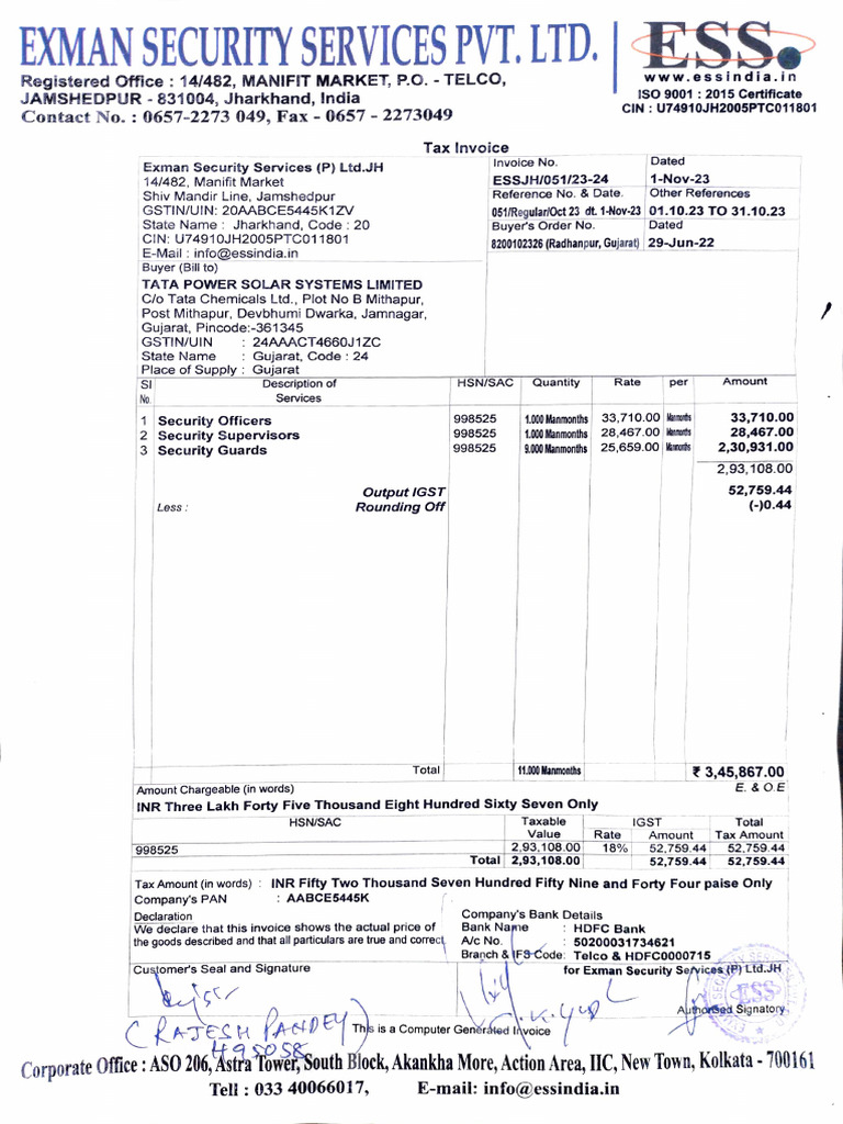 Exman Security Services Invoice | PDF | Taxation | Economy Of Asia
