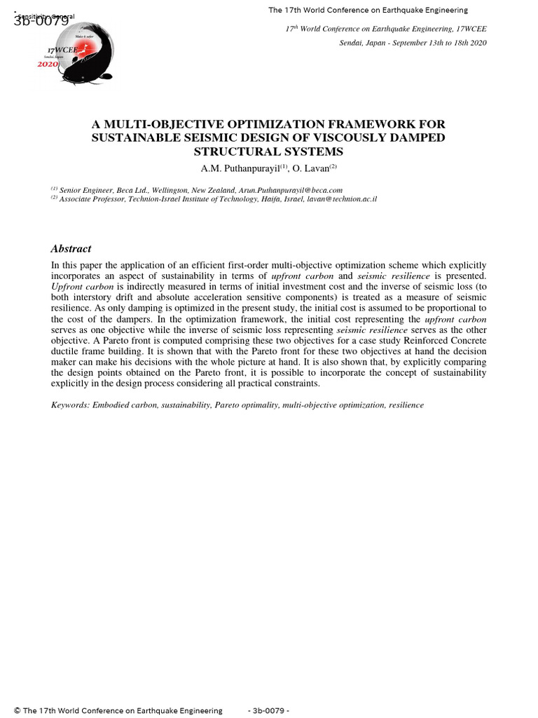 A Multi-Objective Optimization Framework For Sustainable Seismic Design of Viscously Damped ...