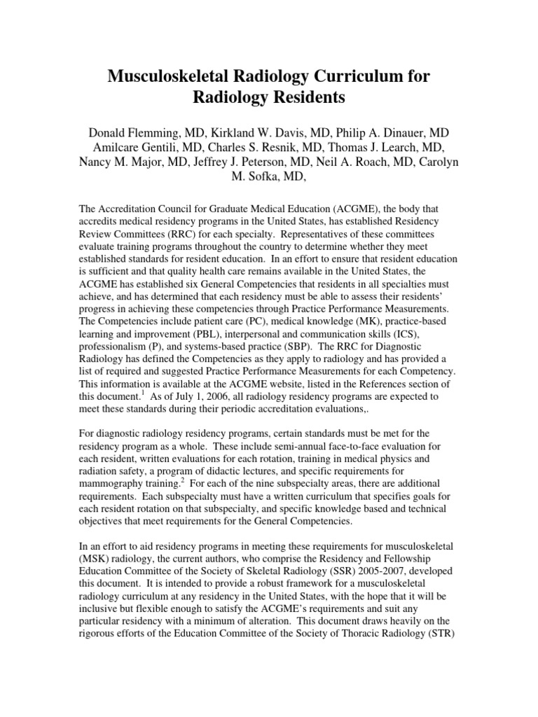 Musculoskeletal Radiology Curriculum For | PDF | Radiology | Knee