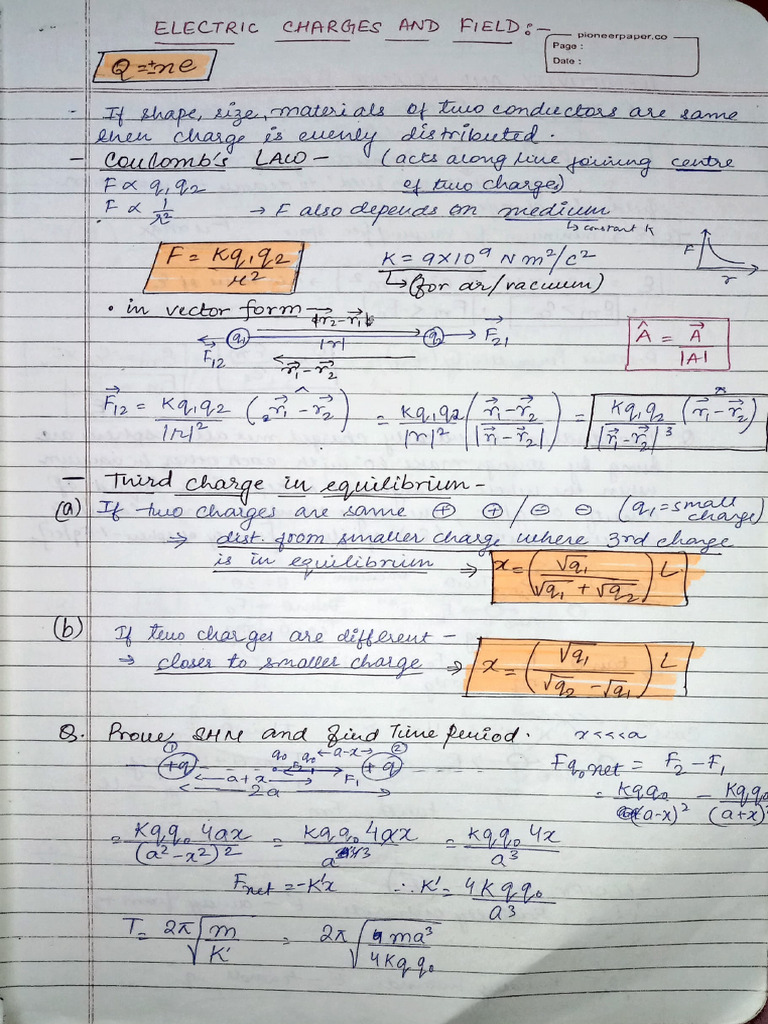 Electric Charges and Field, Electrostatic Potential and Capacitance | PDF