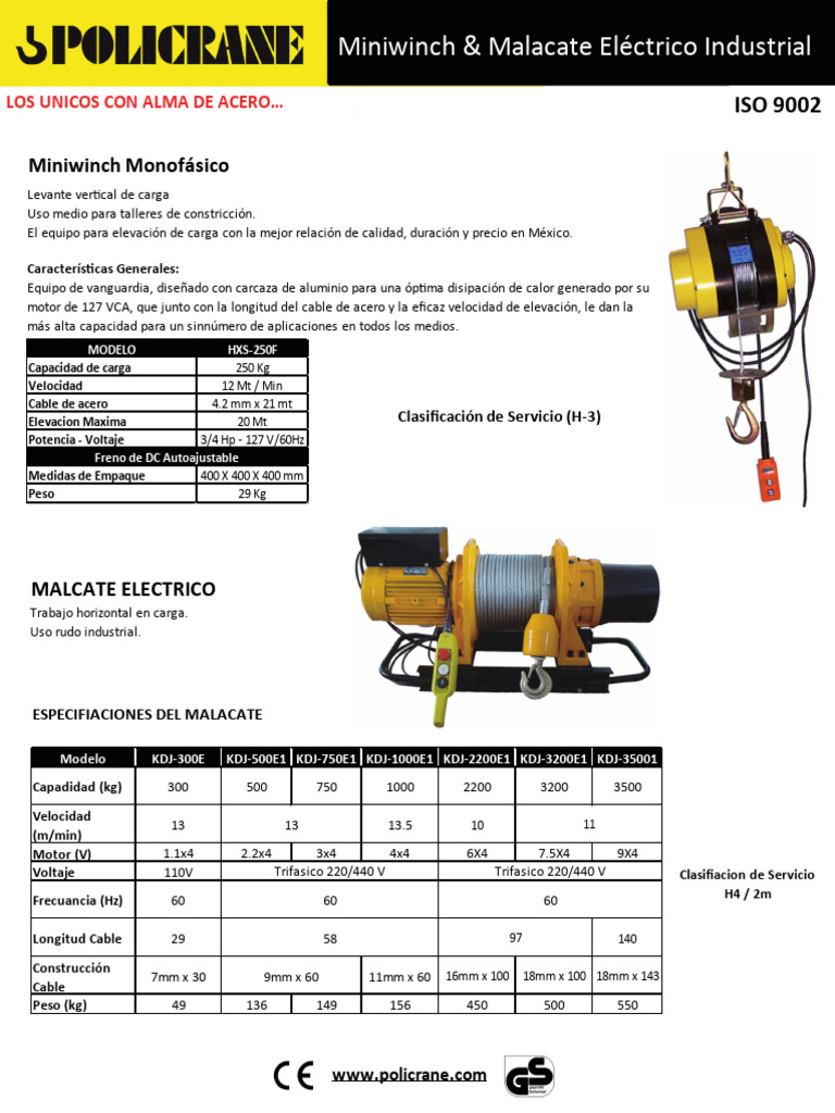 Ficha Malacate Electrico | PDF | Vehículos | Bienes manufacturados