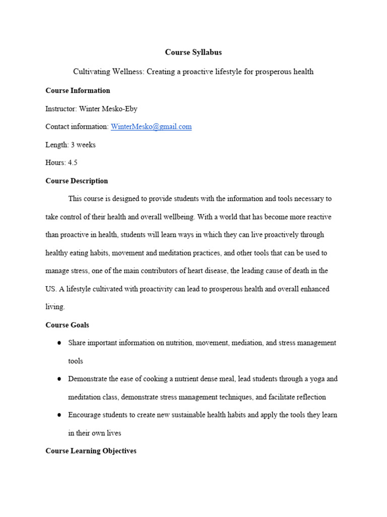 Health and Wellness Course Syllabus 1 | PDF