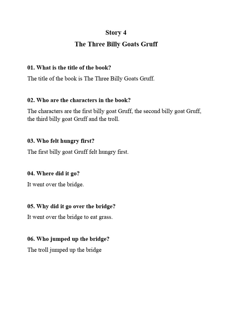 The Three Billy Goats Gruff Summary | PDF | Mystery, Thriller & Crime ...