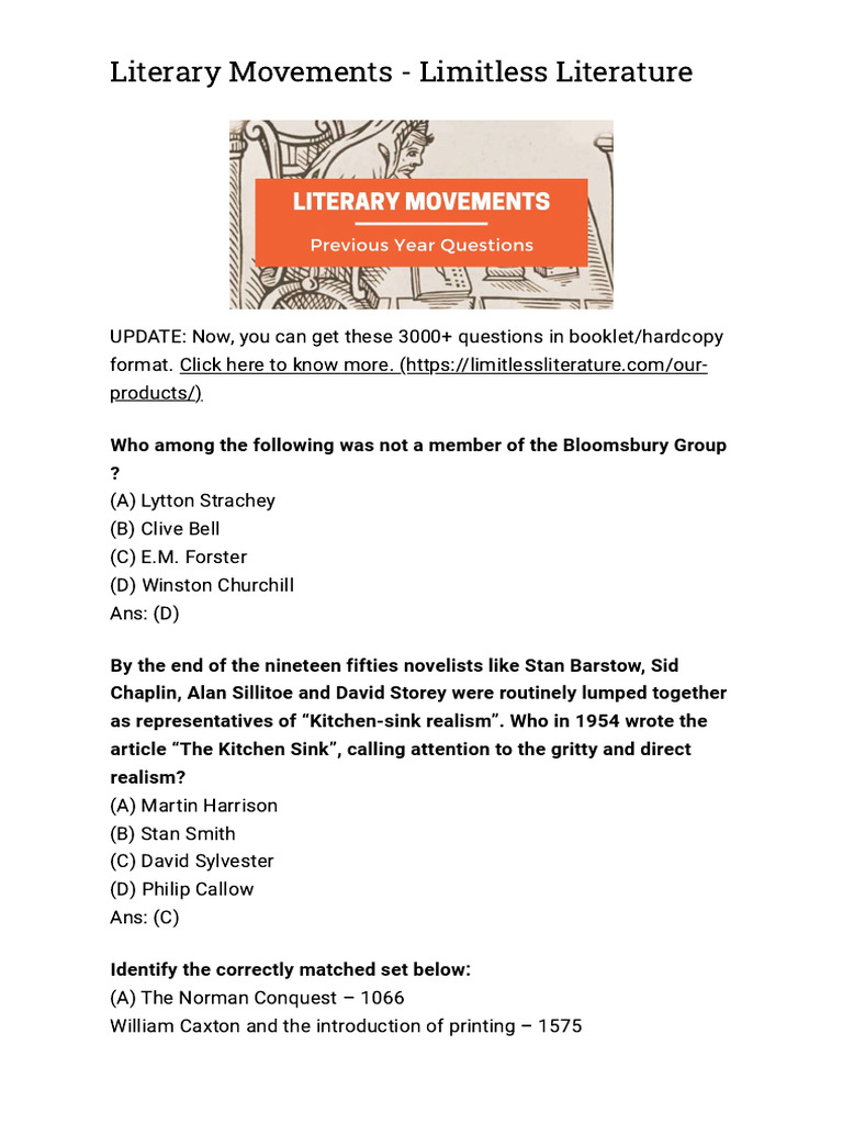 Literary Movements - Limitless Literature | PDF | Samuel Taylor ...