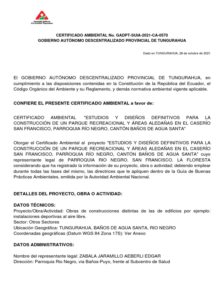 Certificado Ambiental | PDF | Gobierno