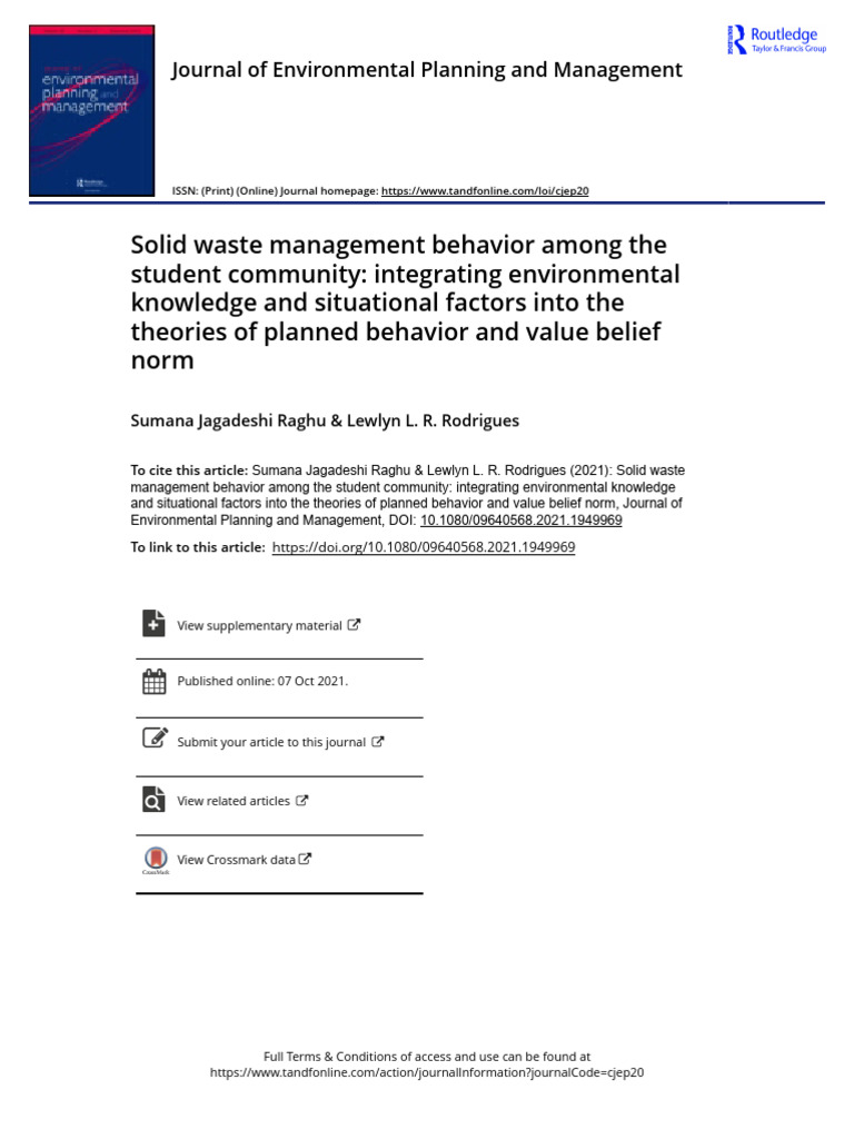 Solid Waste Management Behavior Among The Student Community Integrating ...