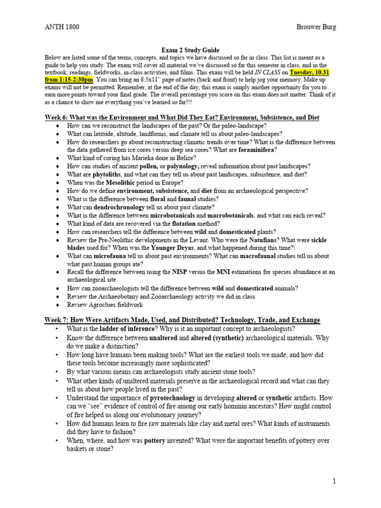 Exam 2 Review Sheet F23 | PDF