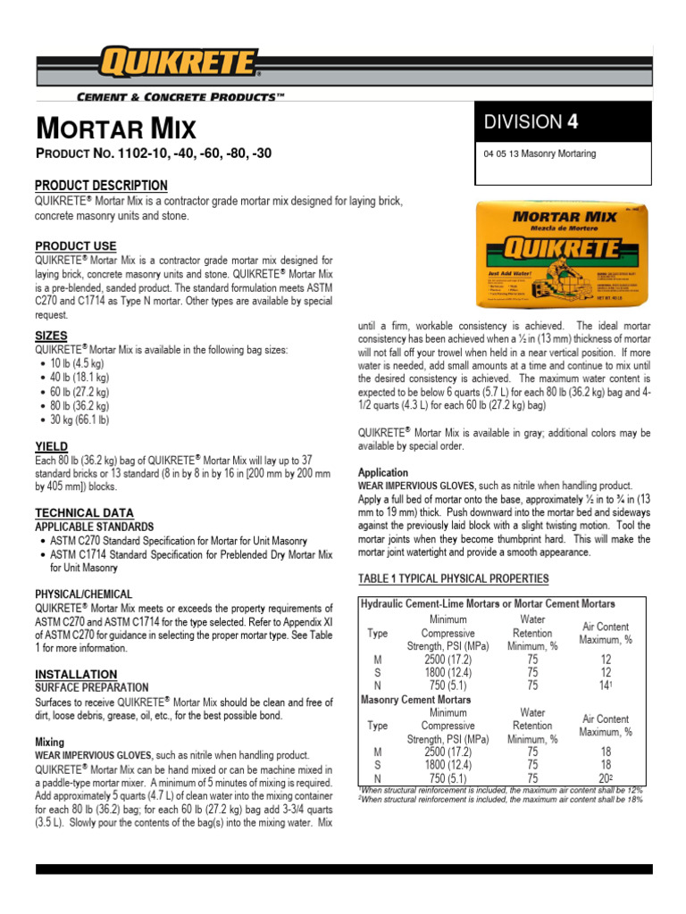 Data - Sheet-Mortar Mix 1102 | PDF | Mortar (Masonry) | Masonry