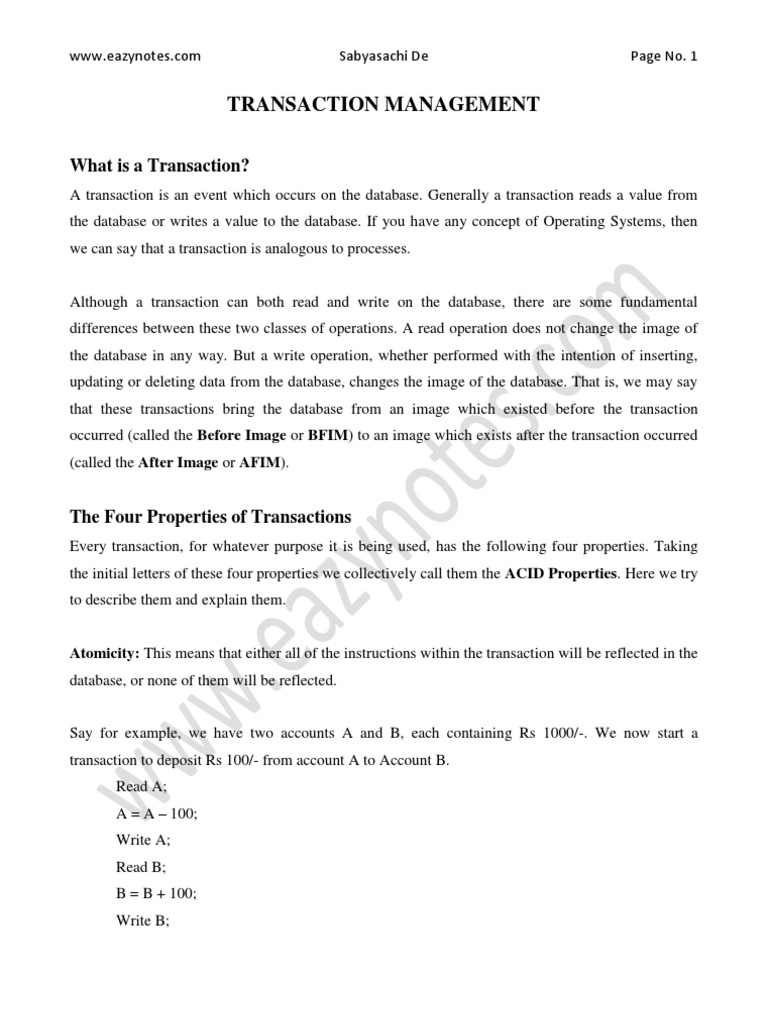 Transaction Management What Is A Transaction Pdf Database Transaction Concurrency