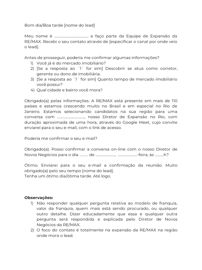 Script SDR - Contato Vindo de Campanha | PDF