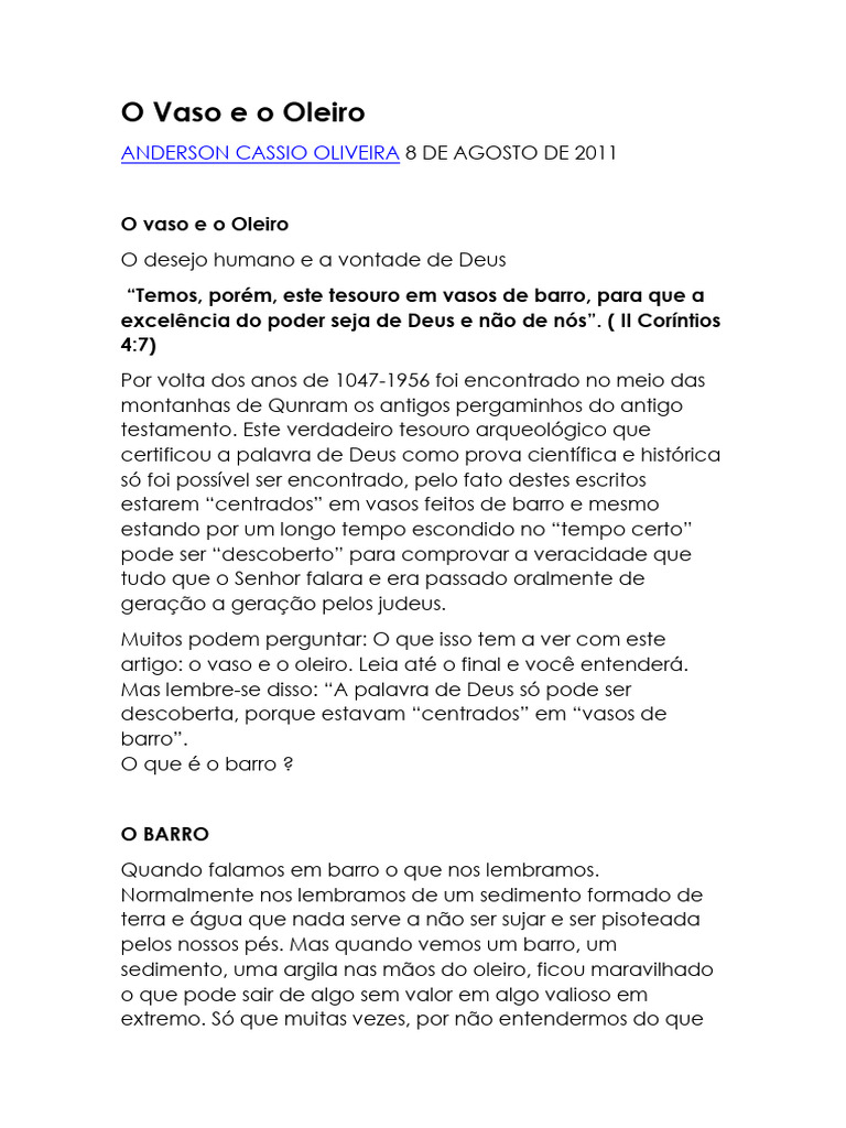 O Vaso E O Oleiro Pdf Deus Pecado