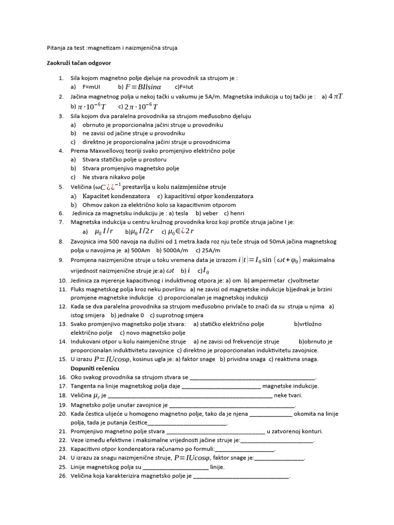 Pitanja Za Test Magnetizam | PDF
