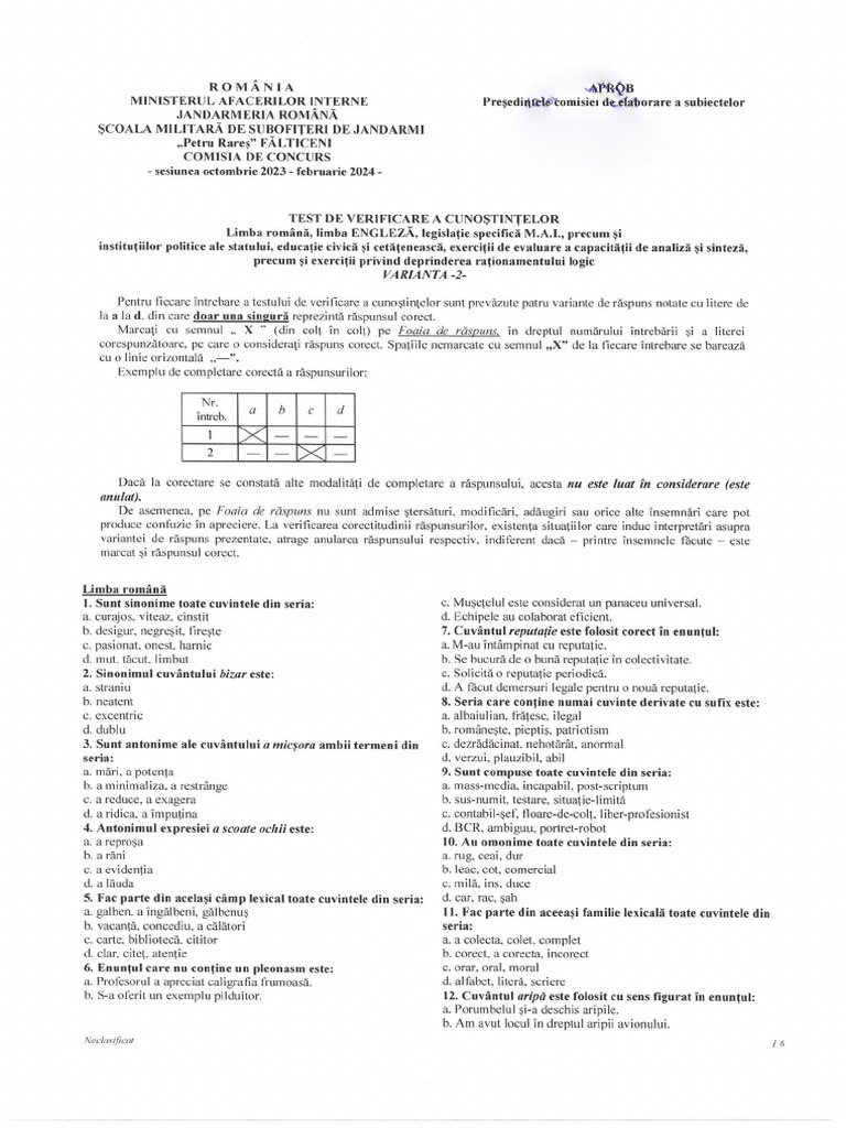 Subiecte Admitere Mai | PDF