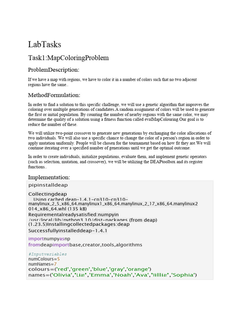Lab Tasks Report 2-1 | PDF | Genetic Algorithm | Applied Mathematics