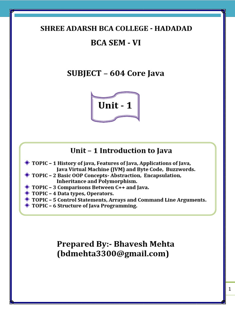 Core Java Unit 1 Pdf 