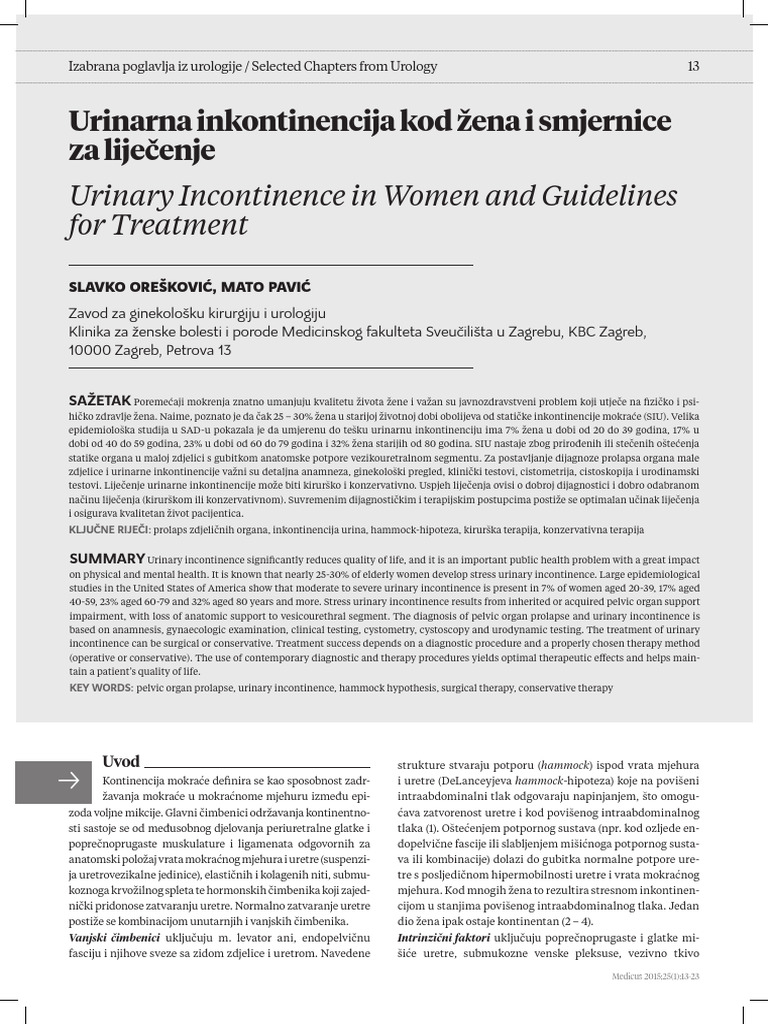 Urinarna Inkontinecija Kod Zena | PDF
