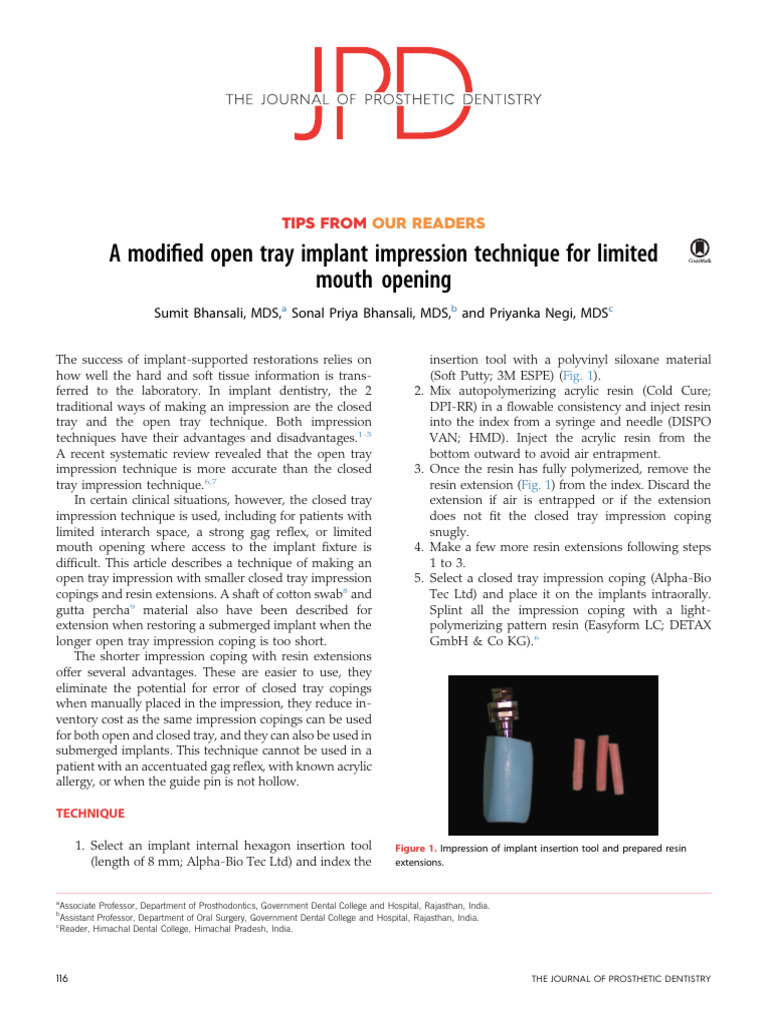 A Modified Open Tray Implant Impression Technique | PDF | Dental ...