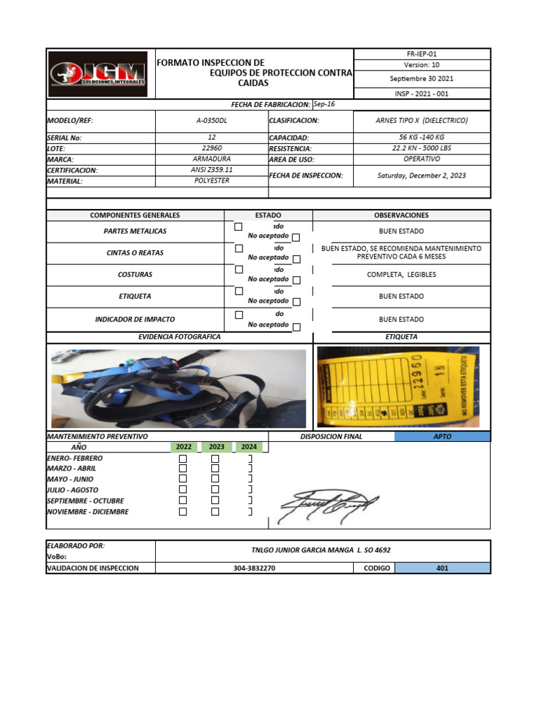 Formato de Inspeccion Blanco | Descargar gratis PDF | Materiales de ...