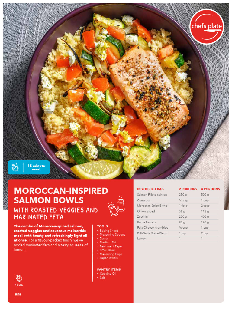 Moroccan-Inspired Salmon Bowls (W Roasted Veggies & Feta) | PDF | Roasting | Zucchini