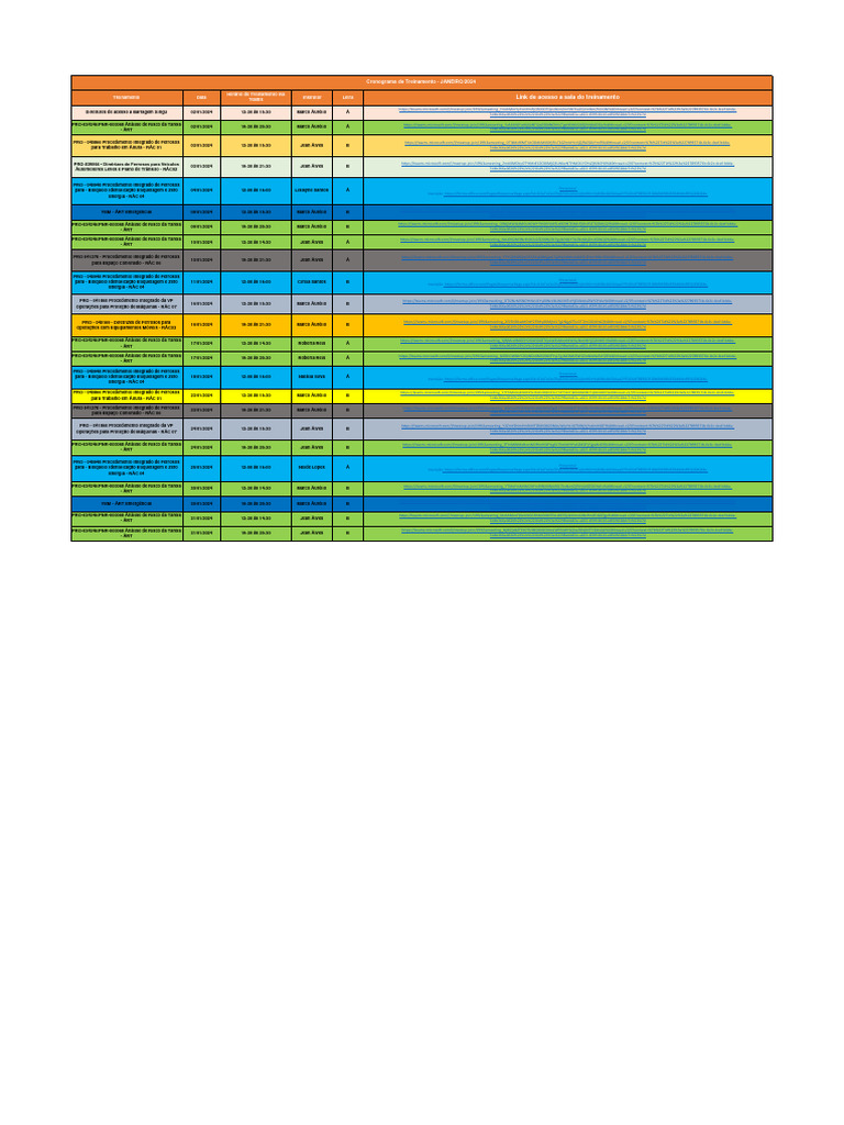 Cronograma de Treinamentos 2024 REV01 | PDF