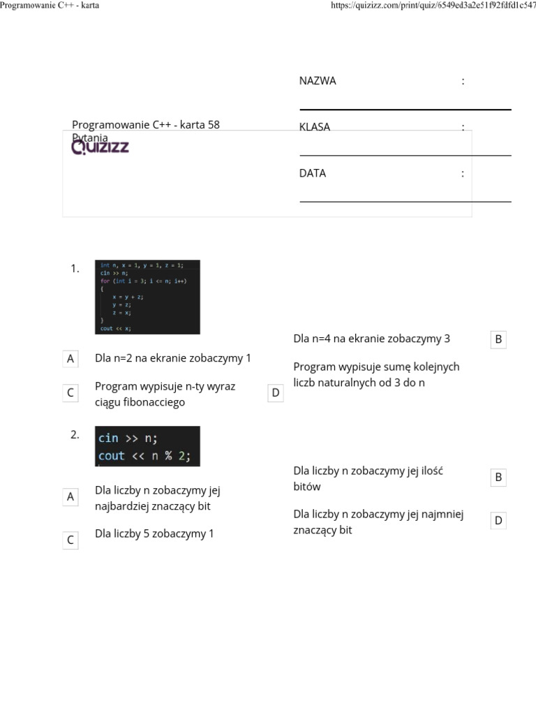 Programowanie C++ - Karta | PDF