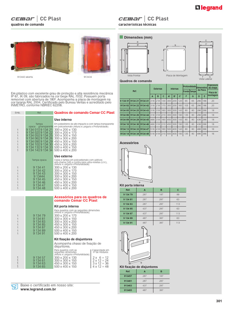 CC Plast CC Plast: Quadros de Comando Características Técnicas | PDF