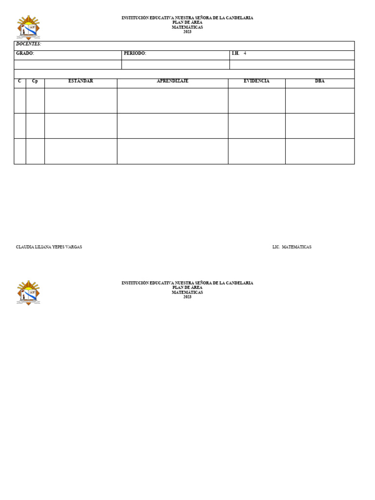Formato Plan De área Pdf