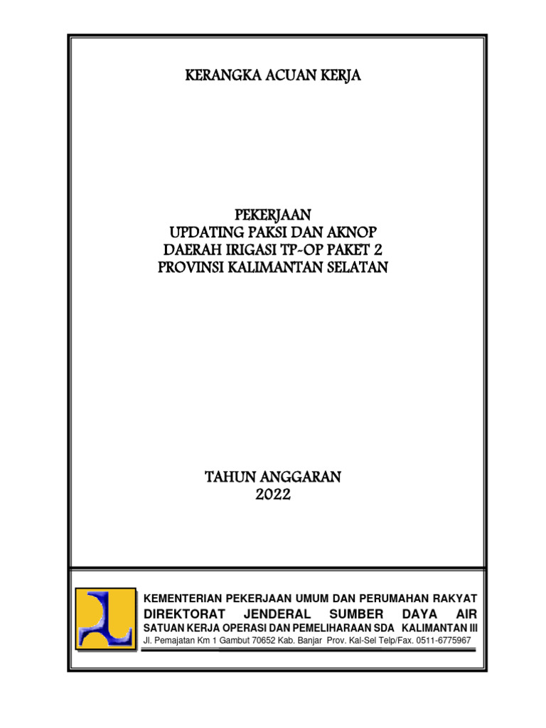 Updating PAKSI Dan AKNOP Daerah Irigasi TP-OP Paket II Provinsi Kalimantan Selatan (S) | PDF