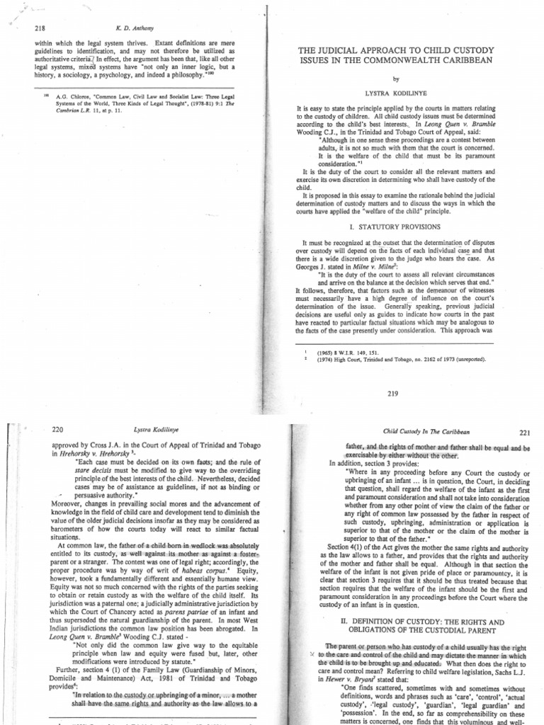 The Judicial Approach To Child Custody Issues in The Commonwealth ...