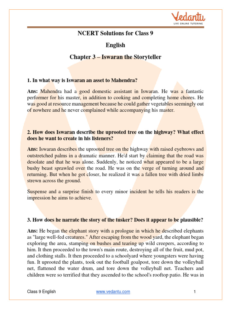 Ncert Solutions Class 9 English Moments Iswaran The Storyteller | PDF ...