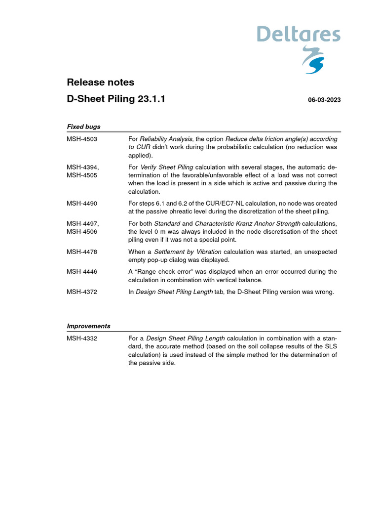 Release Notes D-Sheet Piling 23.1 | PDF | Deep Foundation | System Software