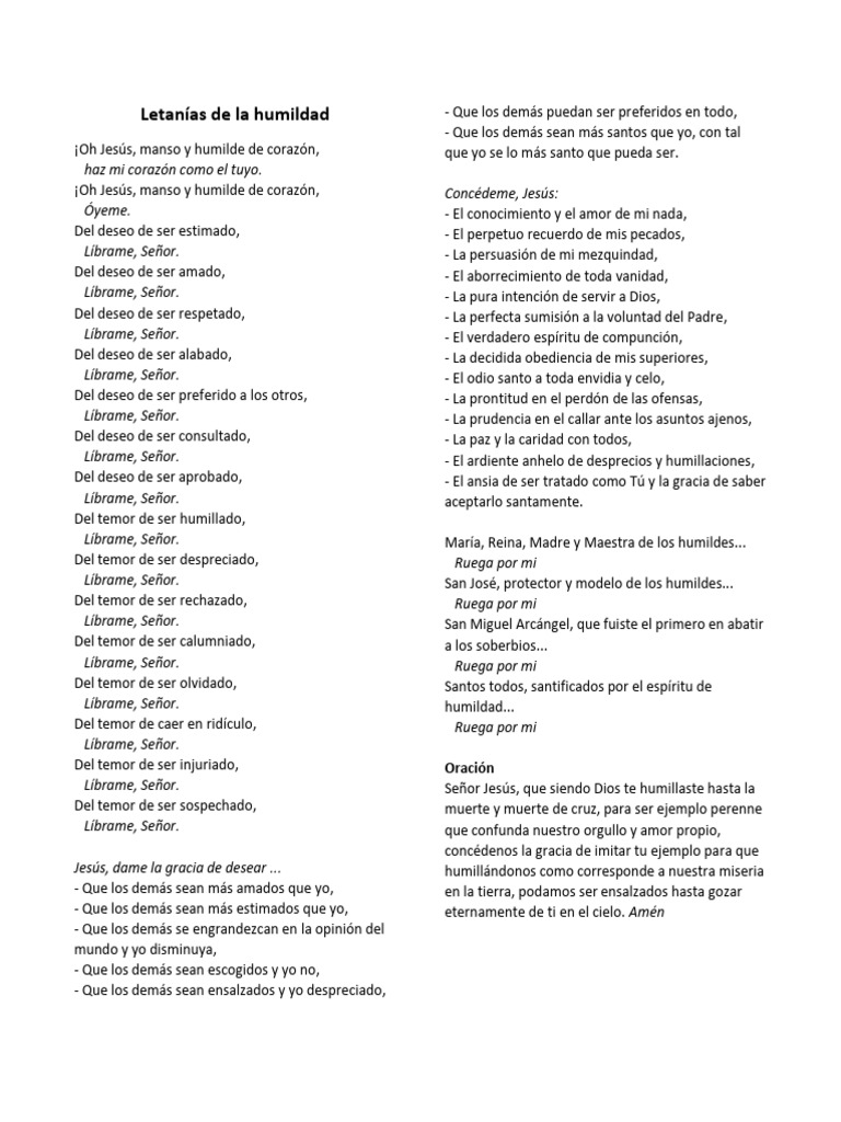 Letanías de La Humildad | Descargar gratis PDF | Creencia religiosa y ...